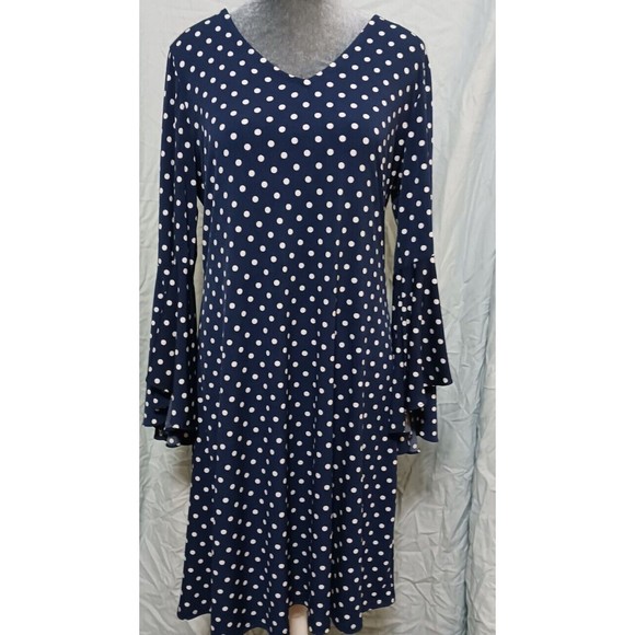MSK | Dresses | Msk Size Dress Fit And Flare Bell Sleeves Blue White ...